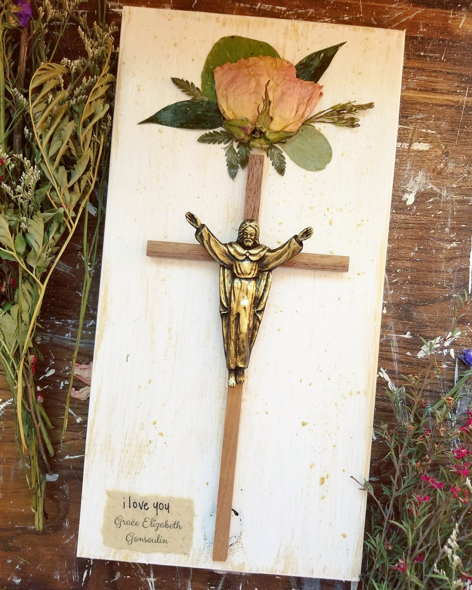 Personal Crucifix with Mini Flower Arrangement- 7" x 14" – Petal Press ...